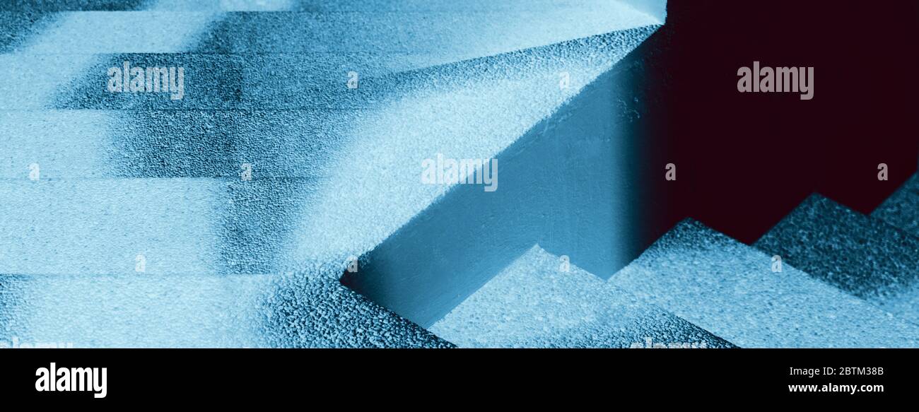 glowing blue black stone staircase architecture perspective geometric ...