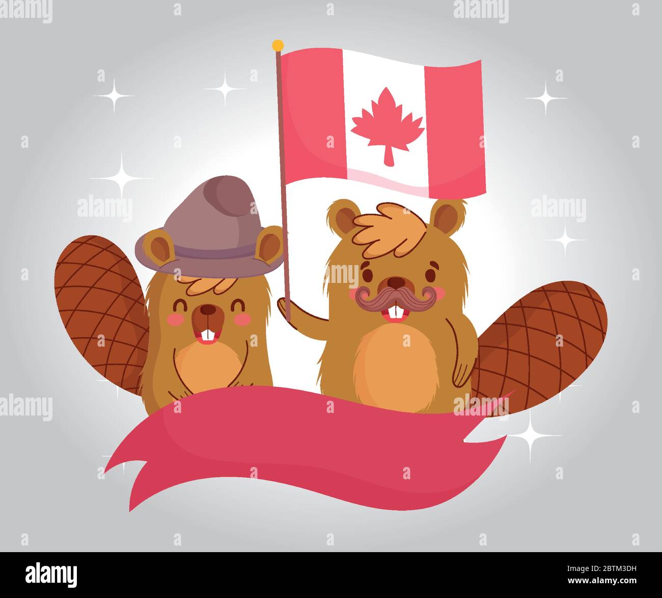 Beavers with canadian flag and ribbon design, Happy canada day holiday ...