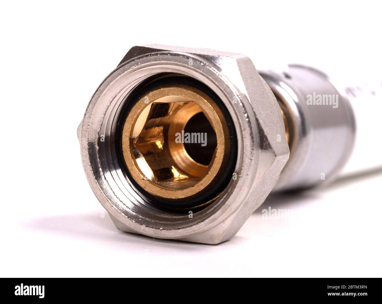 Heating radiator connection pipe closeup, isolated on white Stock Photo ...