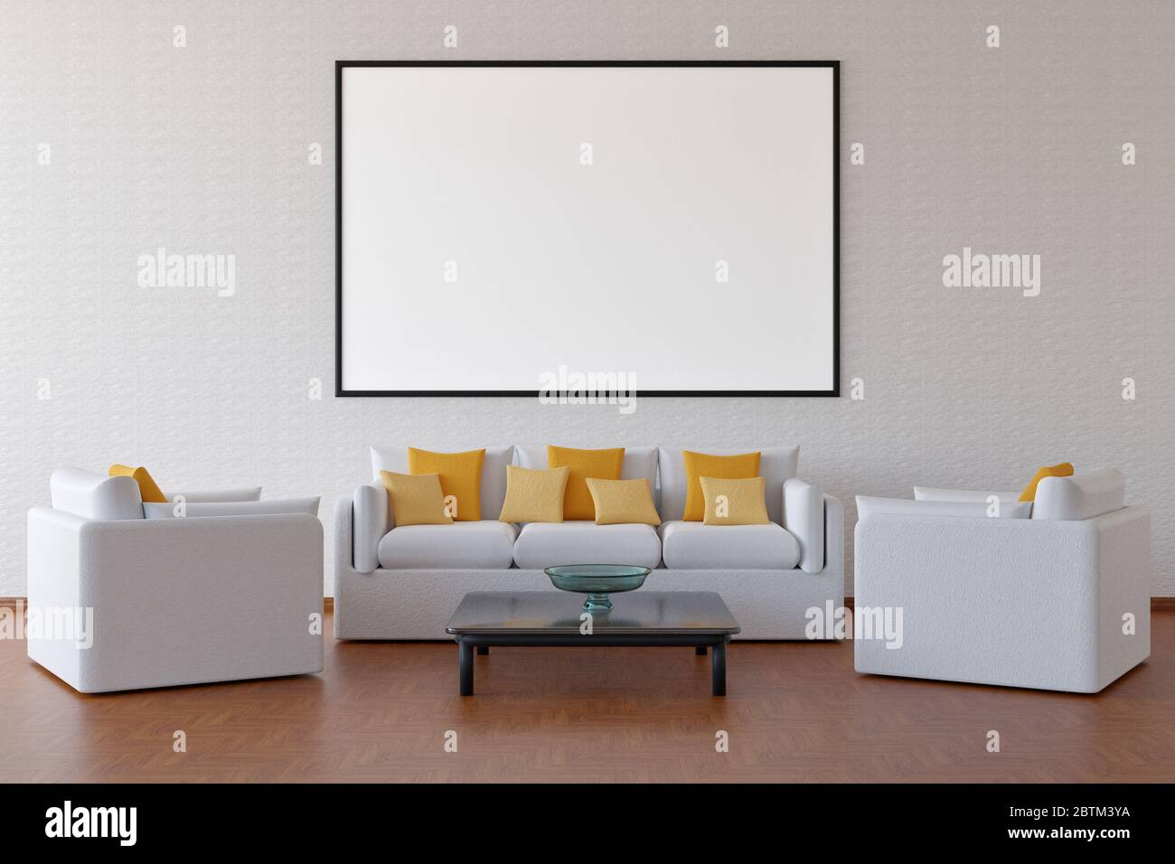 3D illustration. Home environment. Lounge with sofa, armchairs and ...