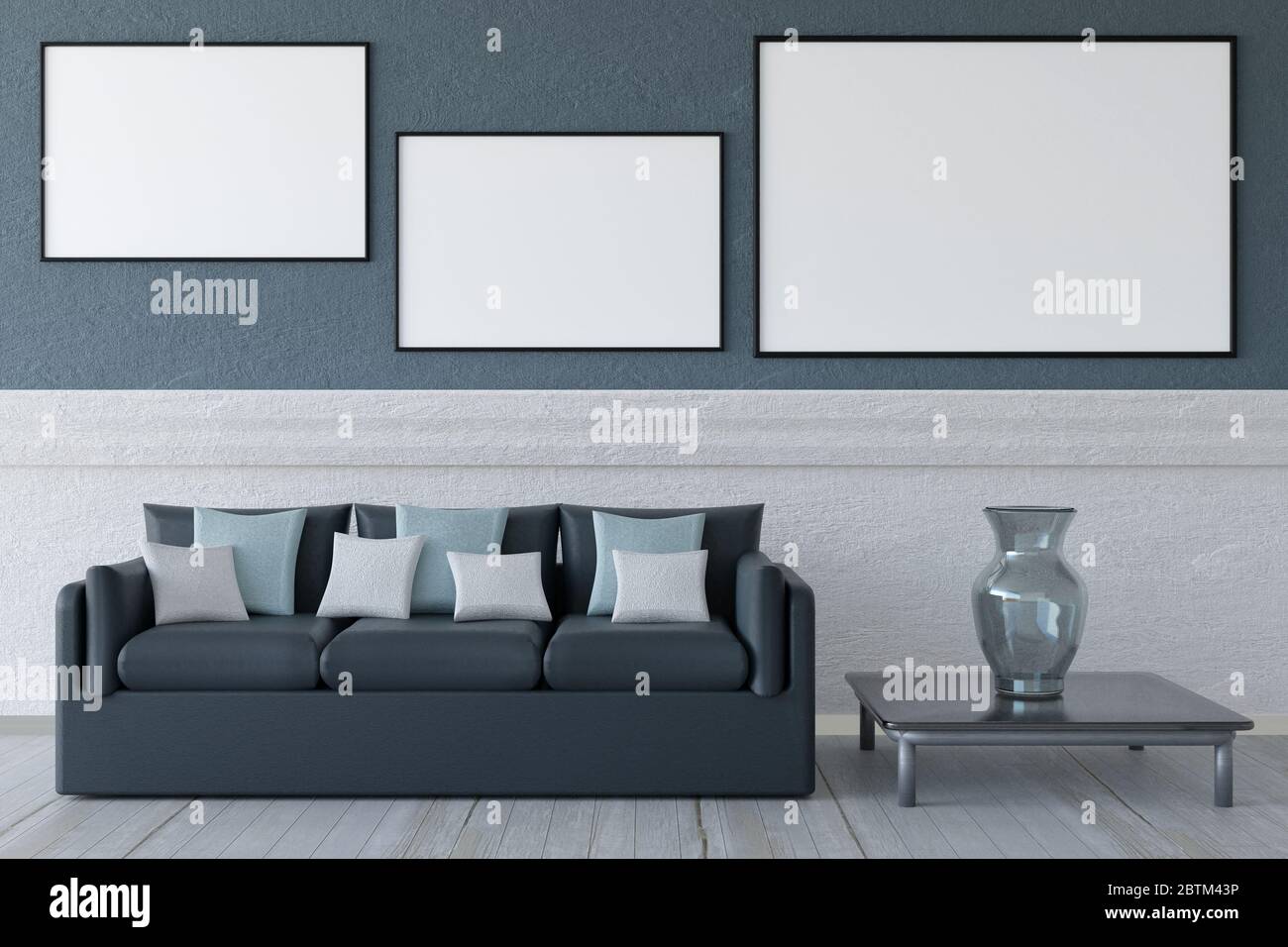 3D illustration. Home environment. Lounge with sofa, armchairs and ...