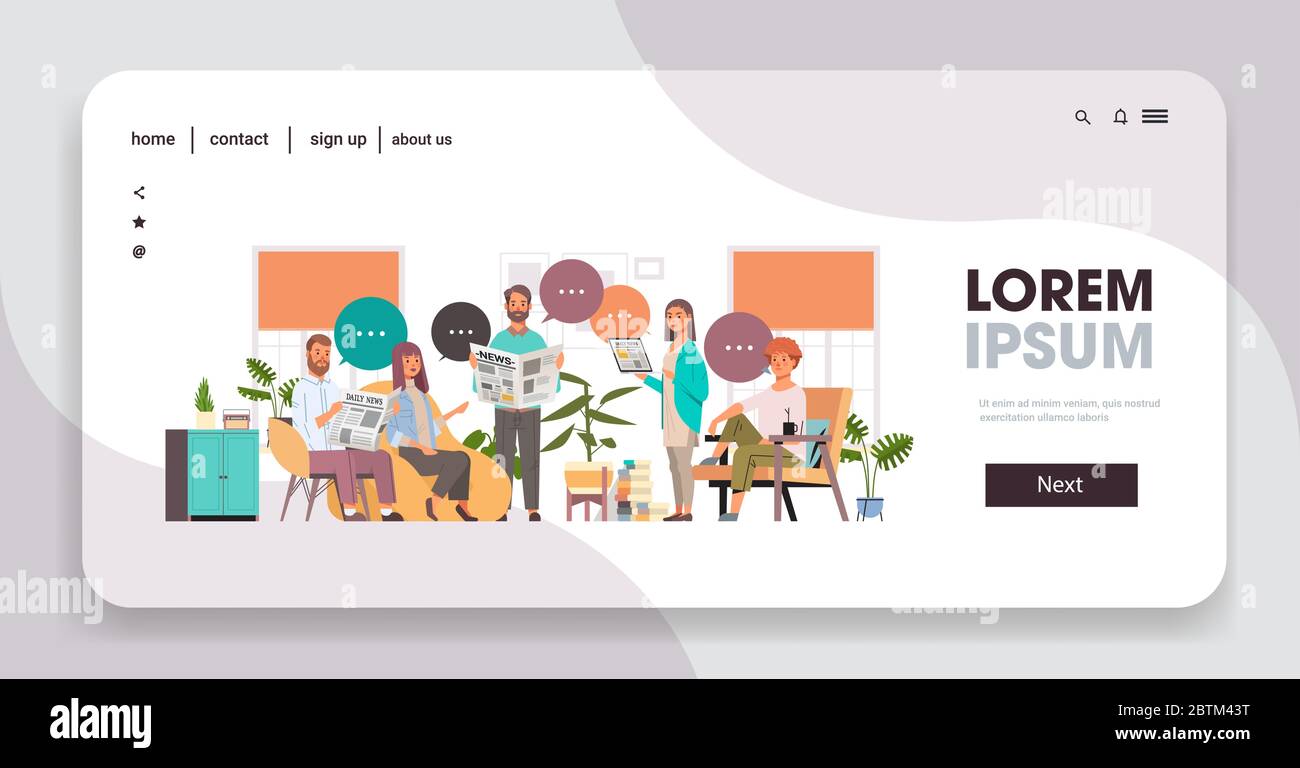 business people reading newspapers and discussing daily news together ...