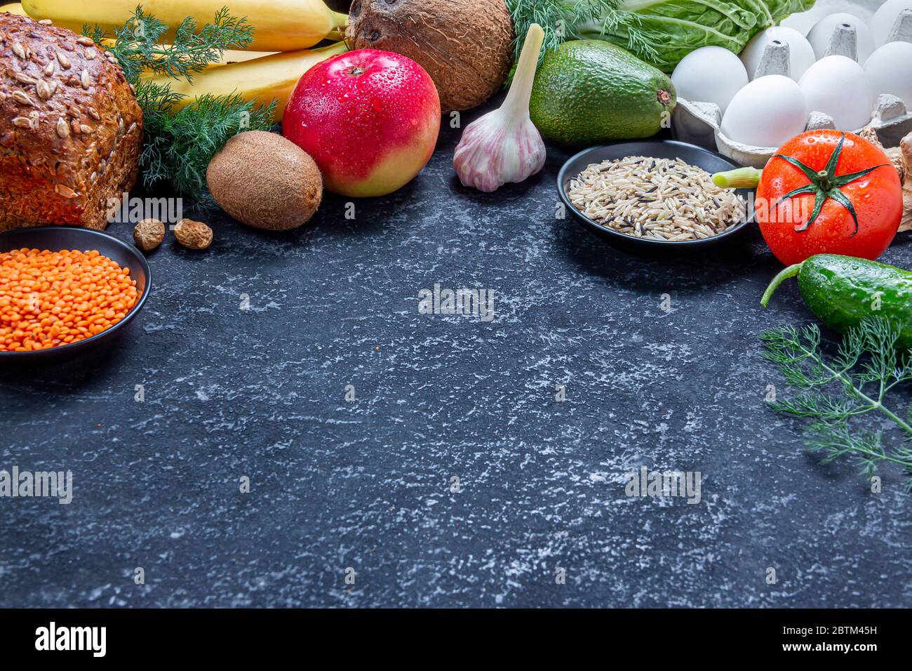 Conceptual image of healthy food balance with vegetables and fruits ...