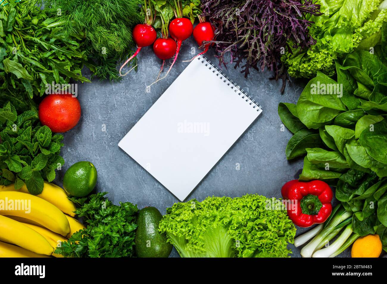 Conceptual image of healthy food balance menu with vegetables and ...