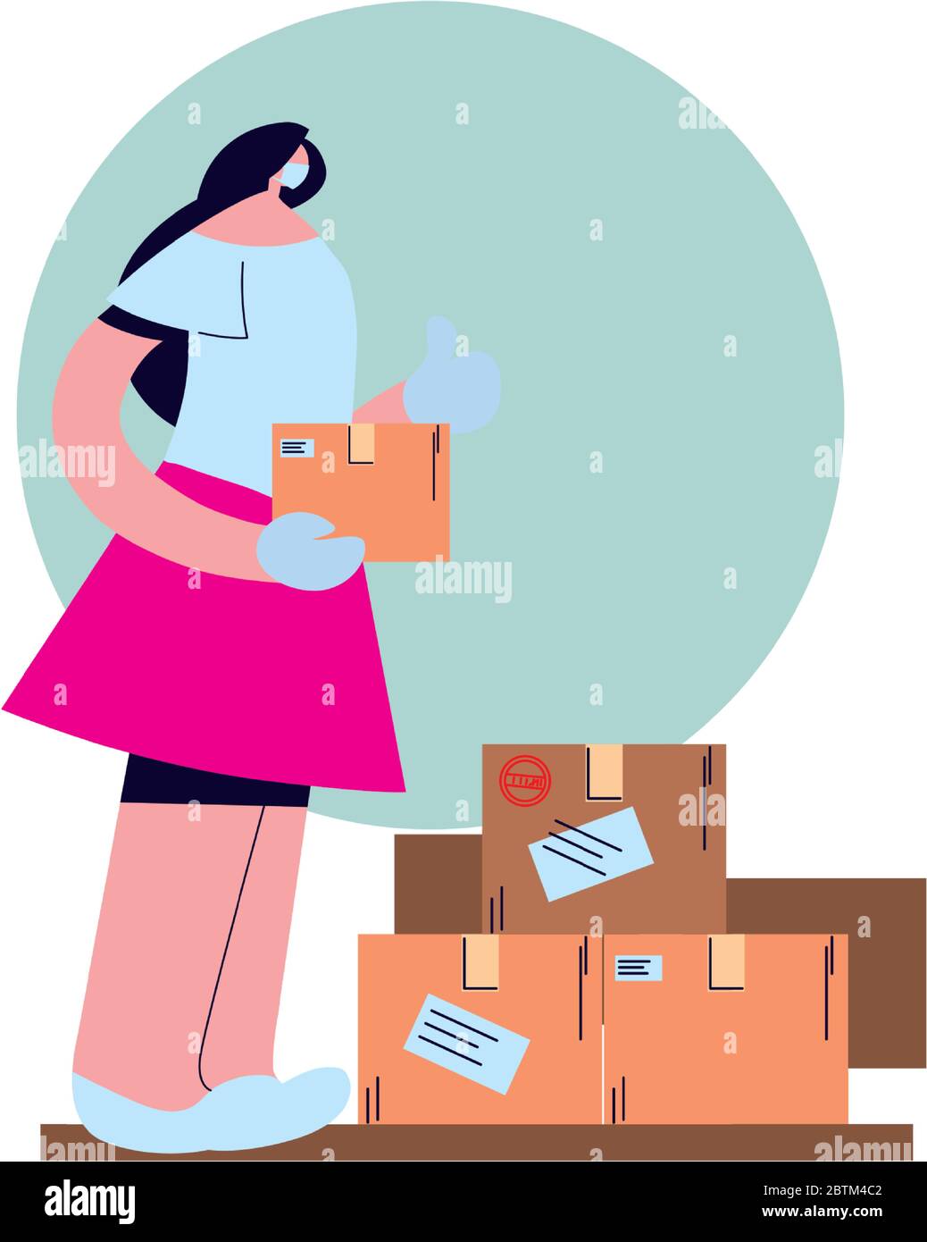 Woman packages delivery door Stock Vector Images - Alamy