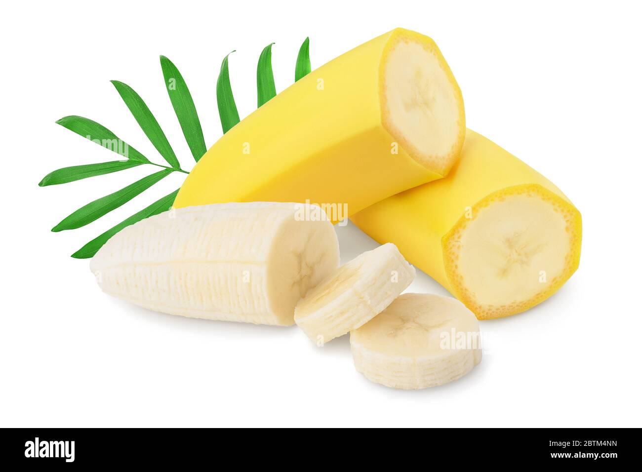 half banana isolated on white background with clipping path and full ...