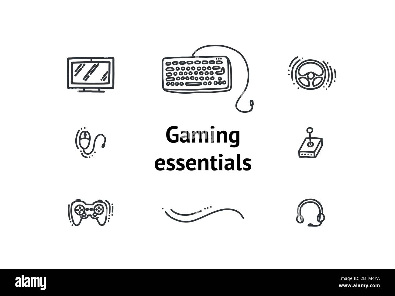 Essential equipment for video games fans. Doodle vector illustration ...