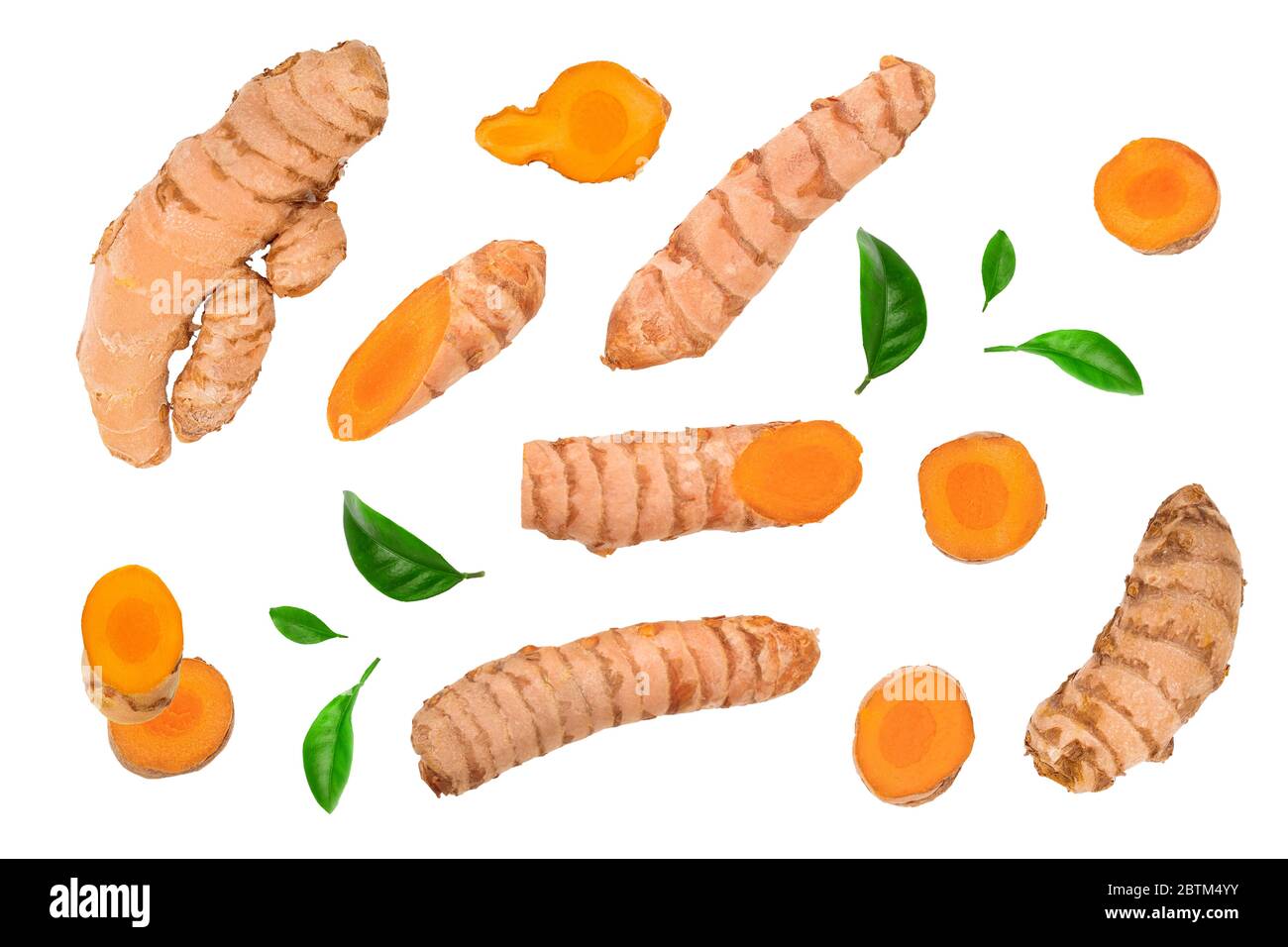 Turmeric root and slice isolated on white background with copy space ...