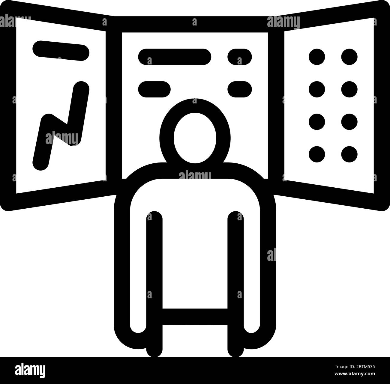 promotion board and observing person icon vector outline illustration ...