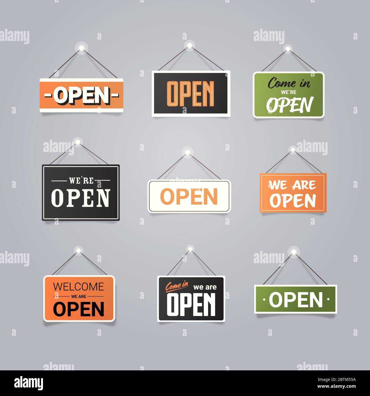 set open door advertising signs collection store opening concept ...