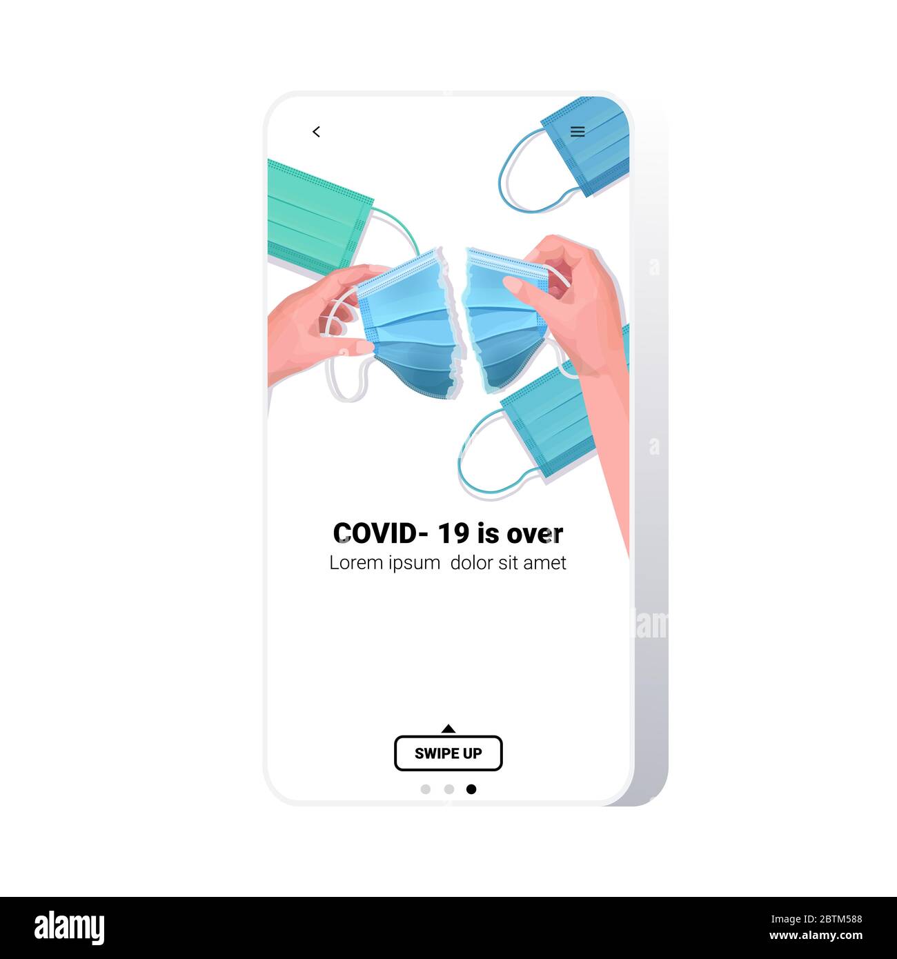 human hands tearing medical mask apart covid-19 is over ending ...