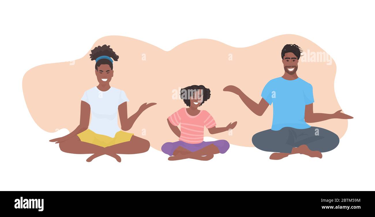 family doing yoga exercises african american parents with daughter ...