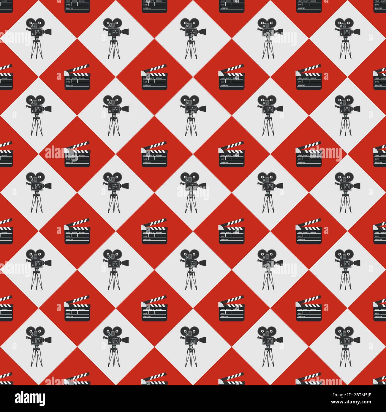 Cinema seamless pattern. Wallpaper with movie camera and clapboard ...