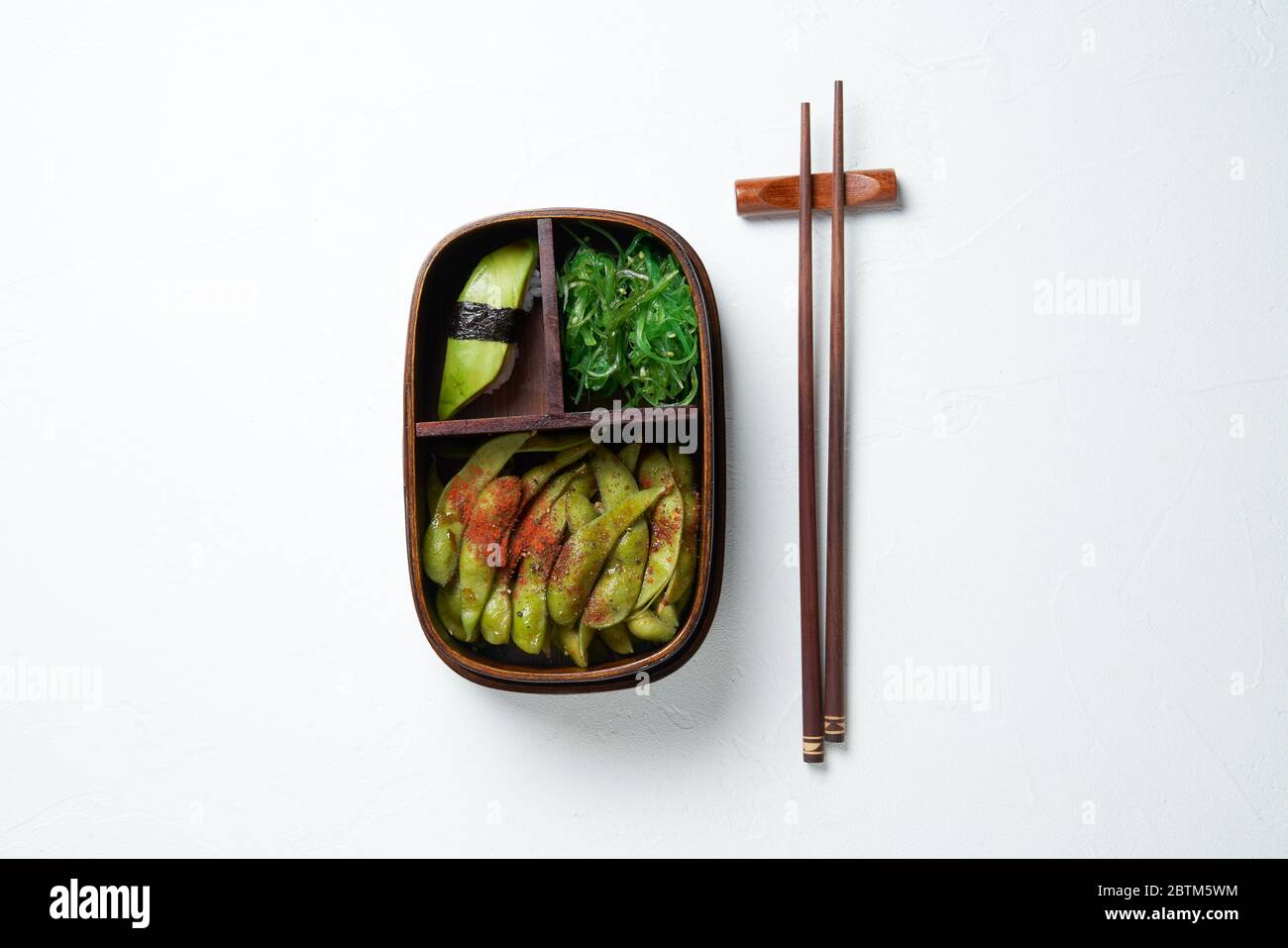 Asian food with freash vedeterian meals in wooden bento box from a ...