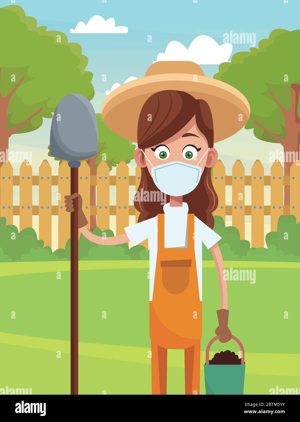 female farmer wearing medical mask scene Stock Vector Image & Art - Alamy