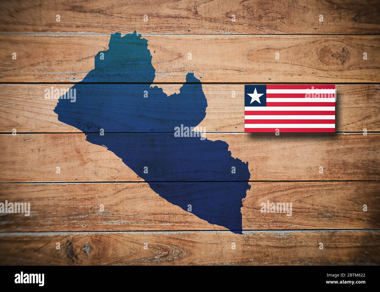 Map and flag of Liberia on a wooden background, 3D illustration Stock ...