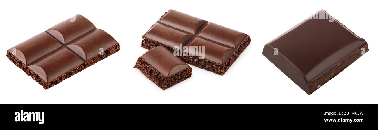 Small dark chocolate pieces isolated on white background with clipping ...
