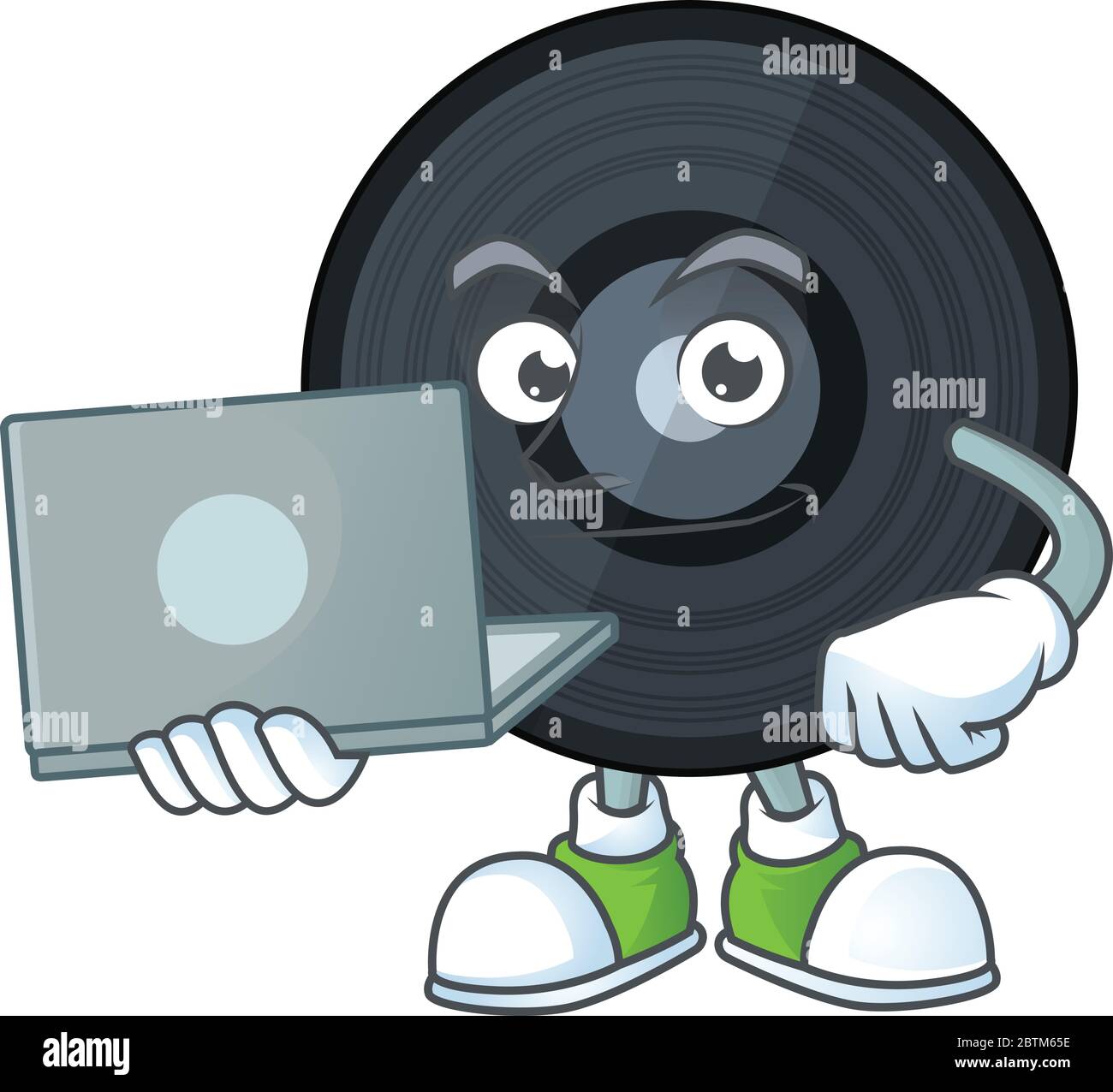 Diligent music viynl disc cartoon drawing concept working from home ...