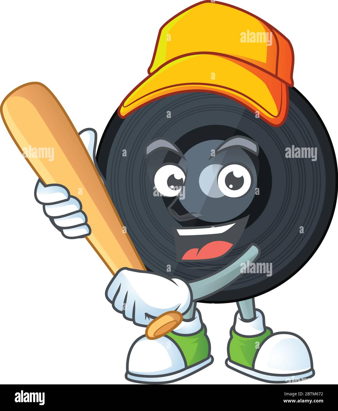 cartoon design concept of music viynl disc playing baseball with stick ...