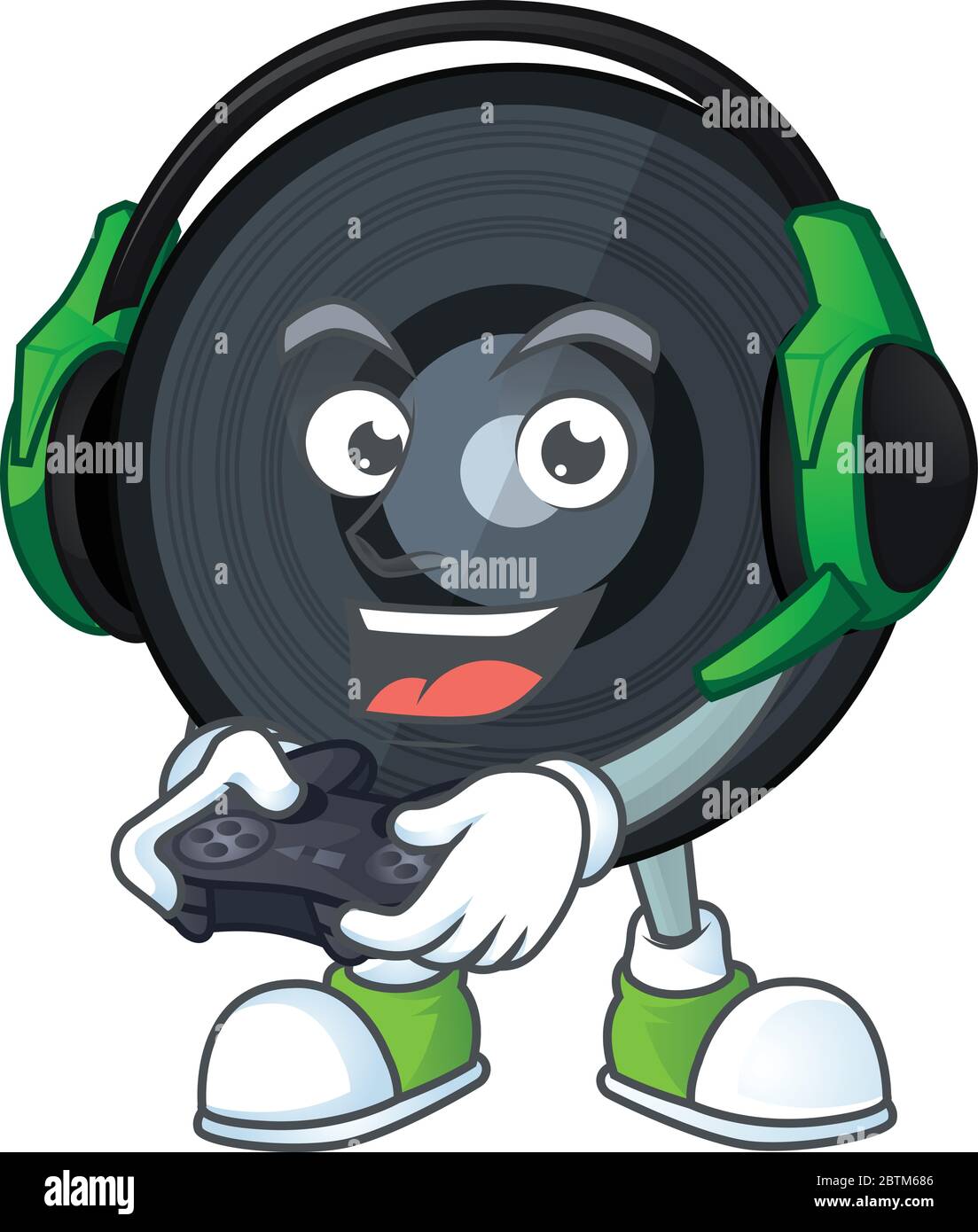 A cartoon design of music viynl disc clever gamer play wearing ...