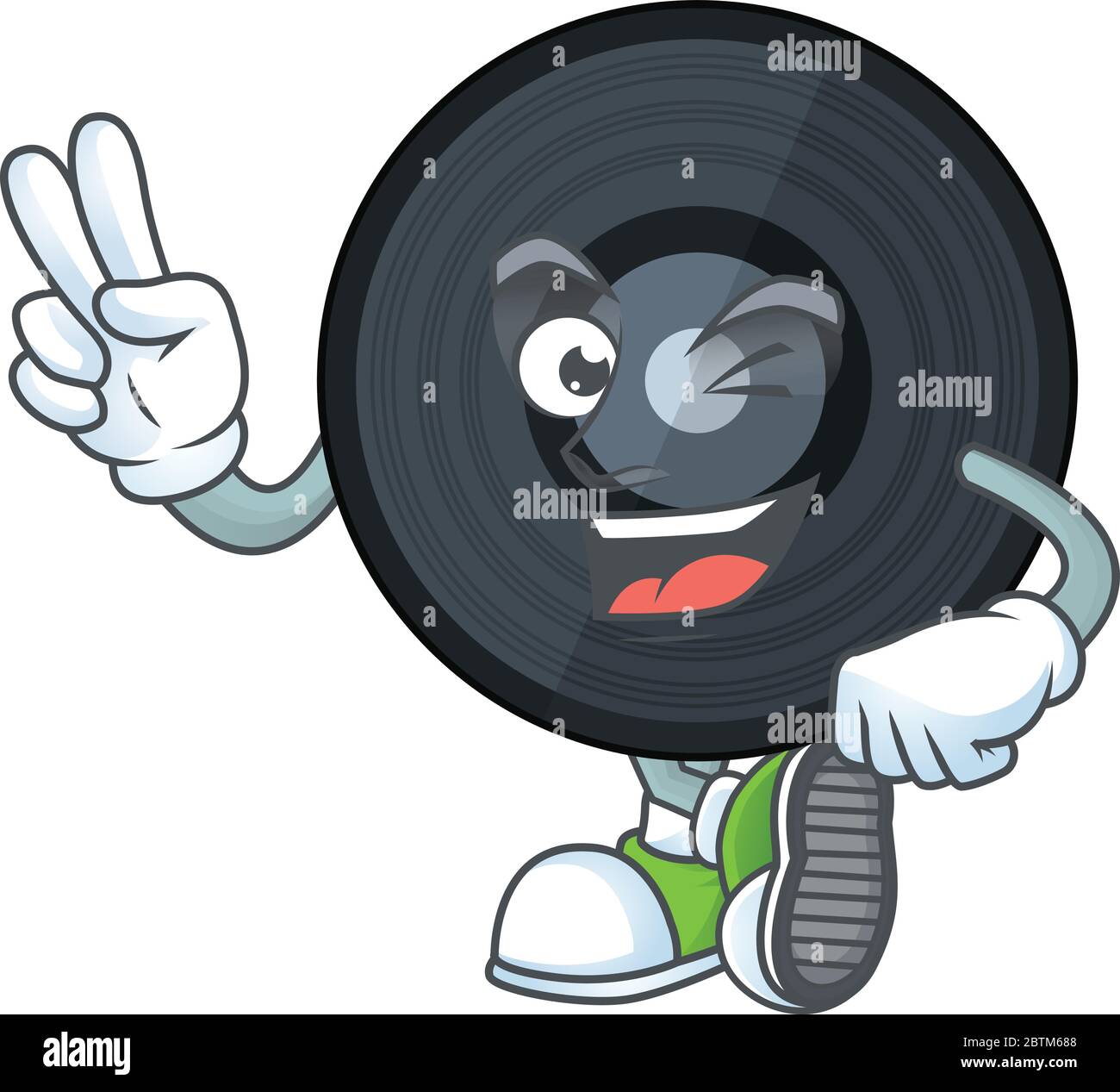 smiling music viynl disc cartoon mascot style with two fingers Stock ...