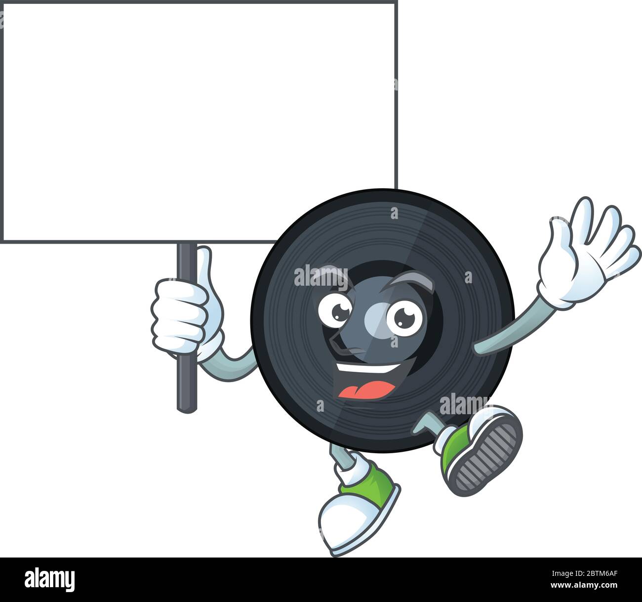 Cute music viynl disc mascot design smiley with rise up a board Stock ...