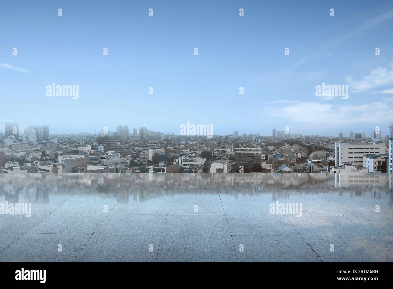 Empty terrace with urban life and blue sky background Stock Photo - Alamy