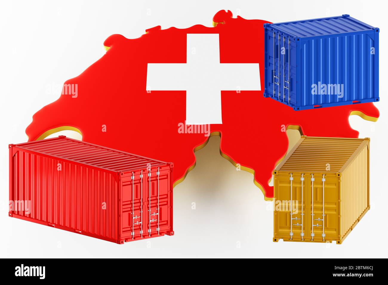 3D map of Switzerland. Freight shipping in containers. Export from the country in containers. 3d ...