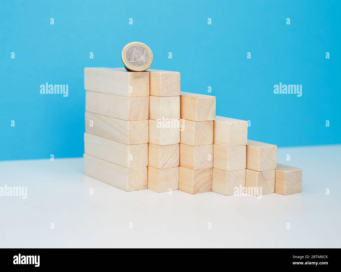 European Union coin at the top of staircase. Stable monetary currency ...