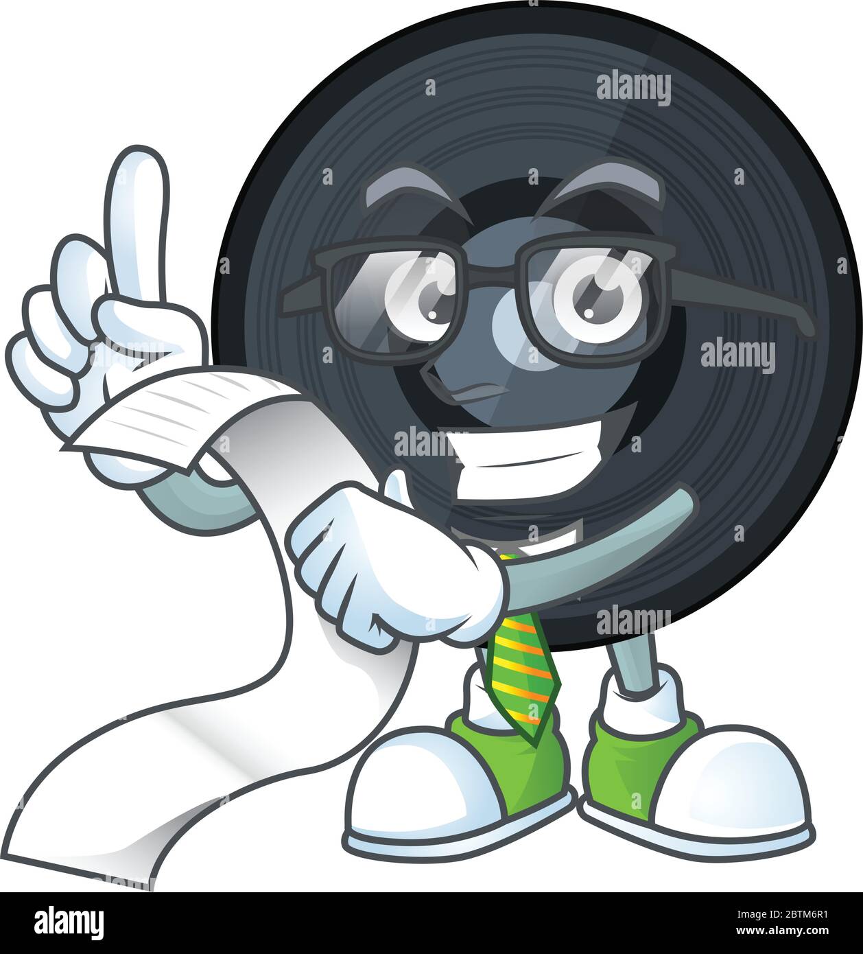 cartoon mascot design of music viynl disc holding a menu list Stock ...