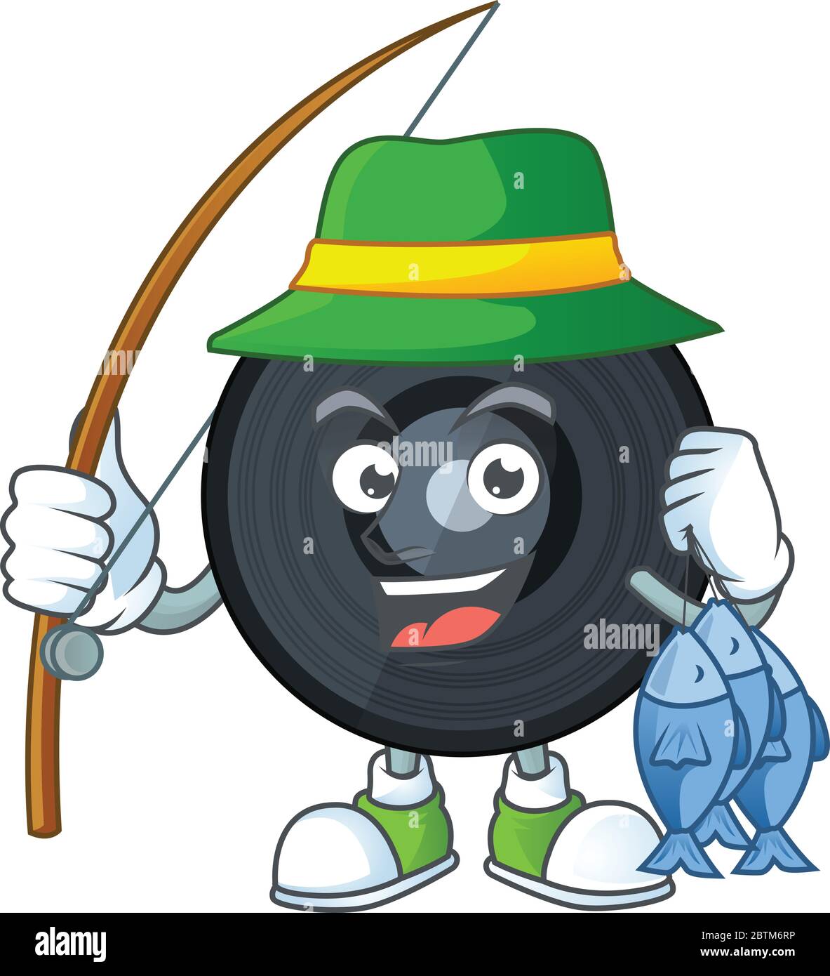 A Caricature picture of music viynl disc fisher succeed catch a fish ...