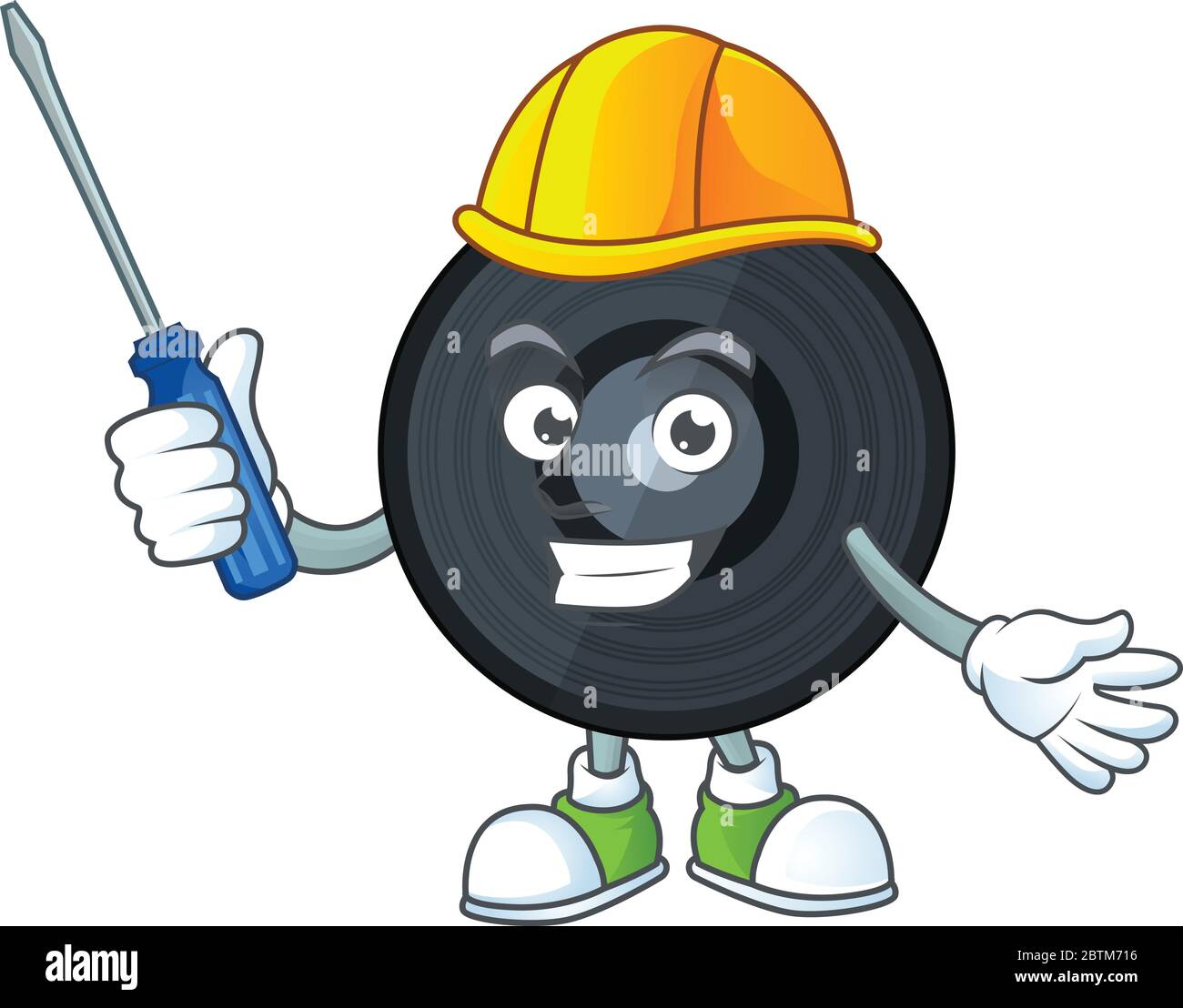 A cartoon image of music viynl disc in a automotive character Stock ...