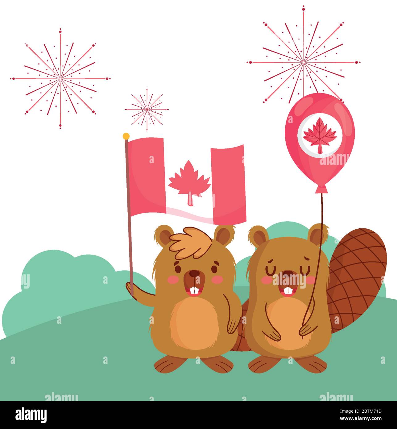 Beavers with canadian flag and balloon design, Happy canada day holiday ...