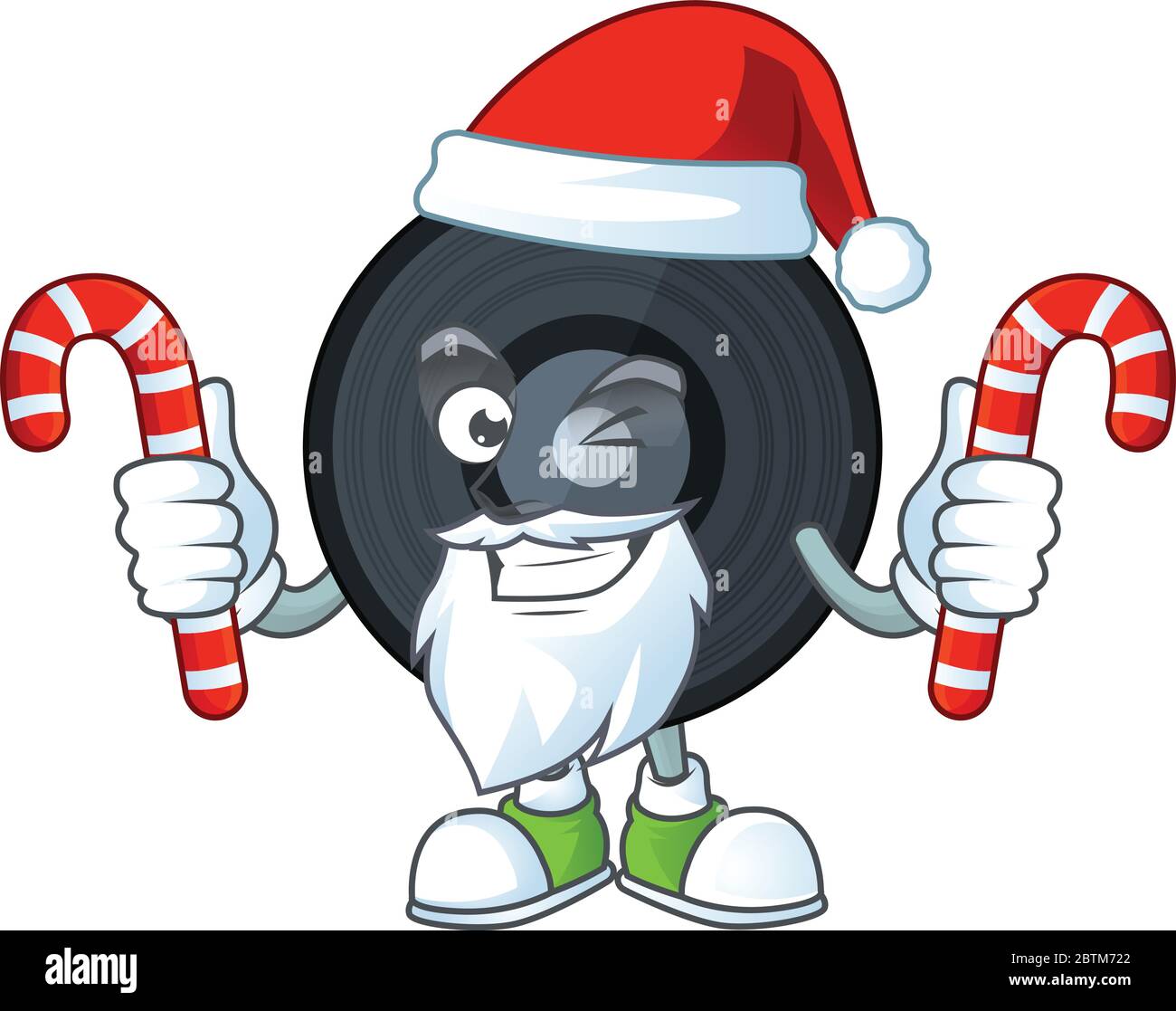Cartoon character of music viynl disc as a Santa having candies Stock ...