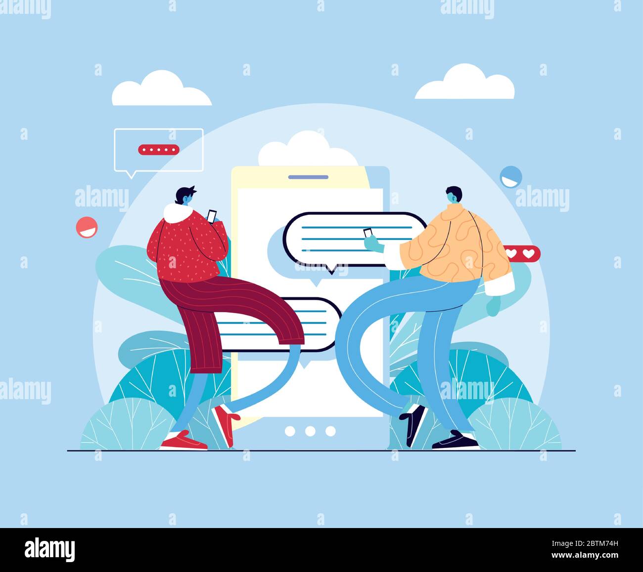 men with smartphone chatting, chat bubble vector illustration design ...