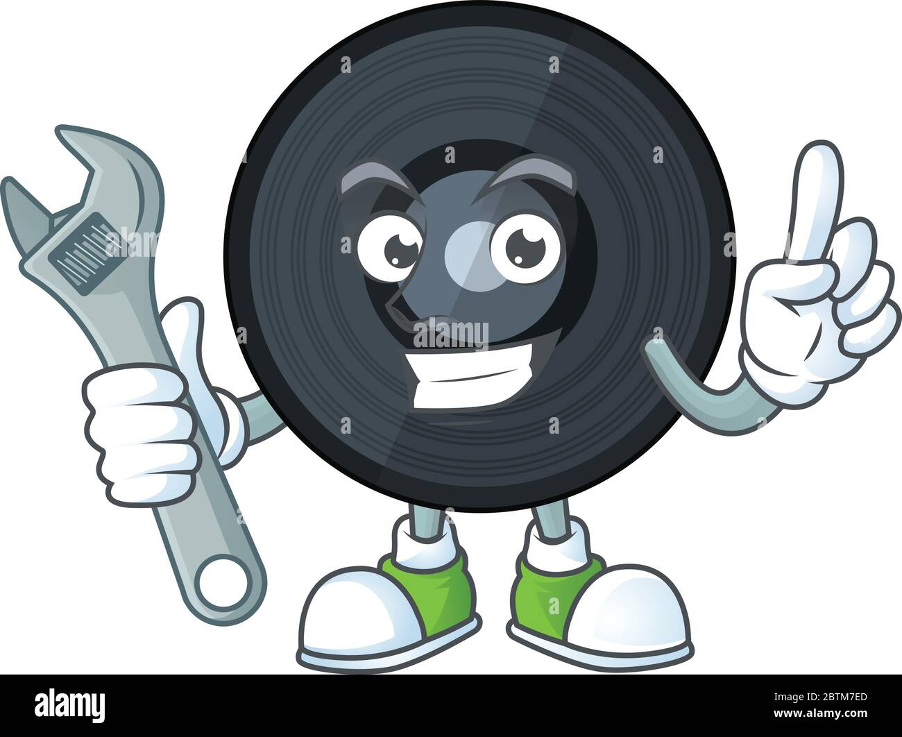 A smart mechanic music viynl disc cartoon mascot design fix a broken ...