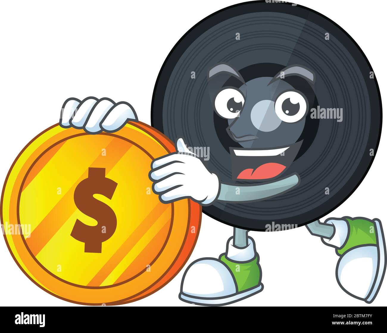 cartoon picture of music viynl disc rich character with a big gold coin ...