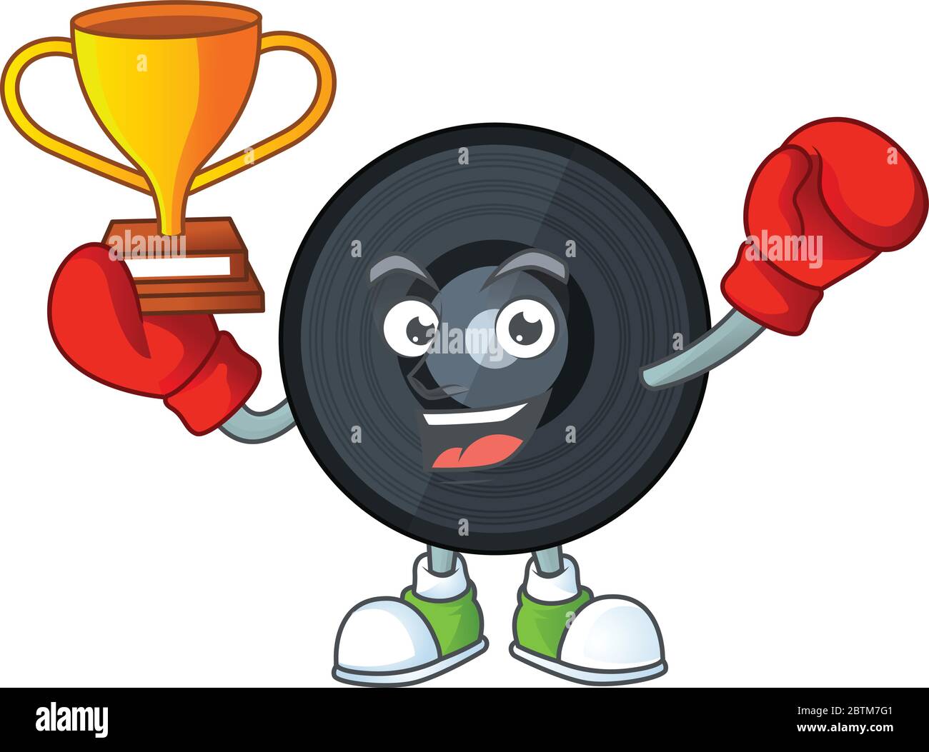 Proudly face of boxing winner music viynl disc cartoon character design ...