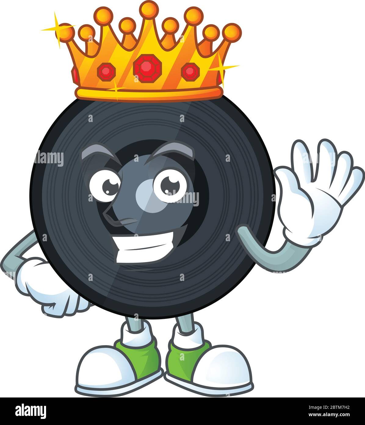 A charming King of music viynl disc cartoon character design with gold ...