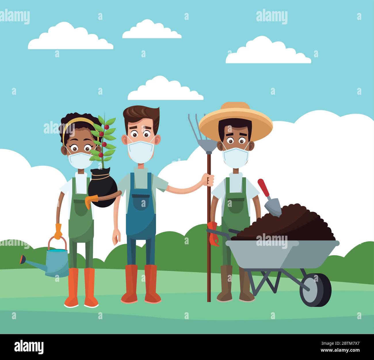 farmers wearing medical masks scene Stock Vector Image & Art - Alamy