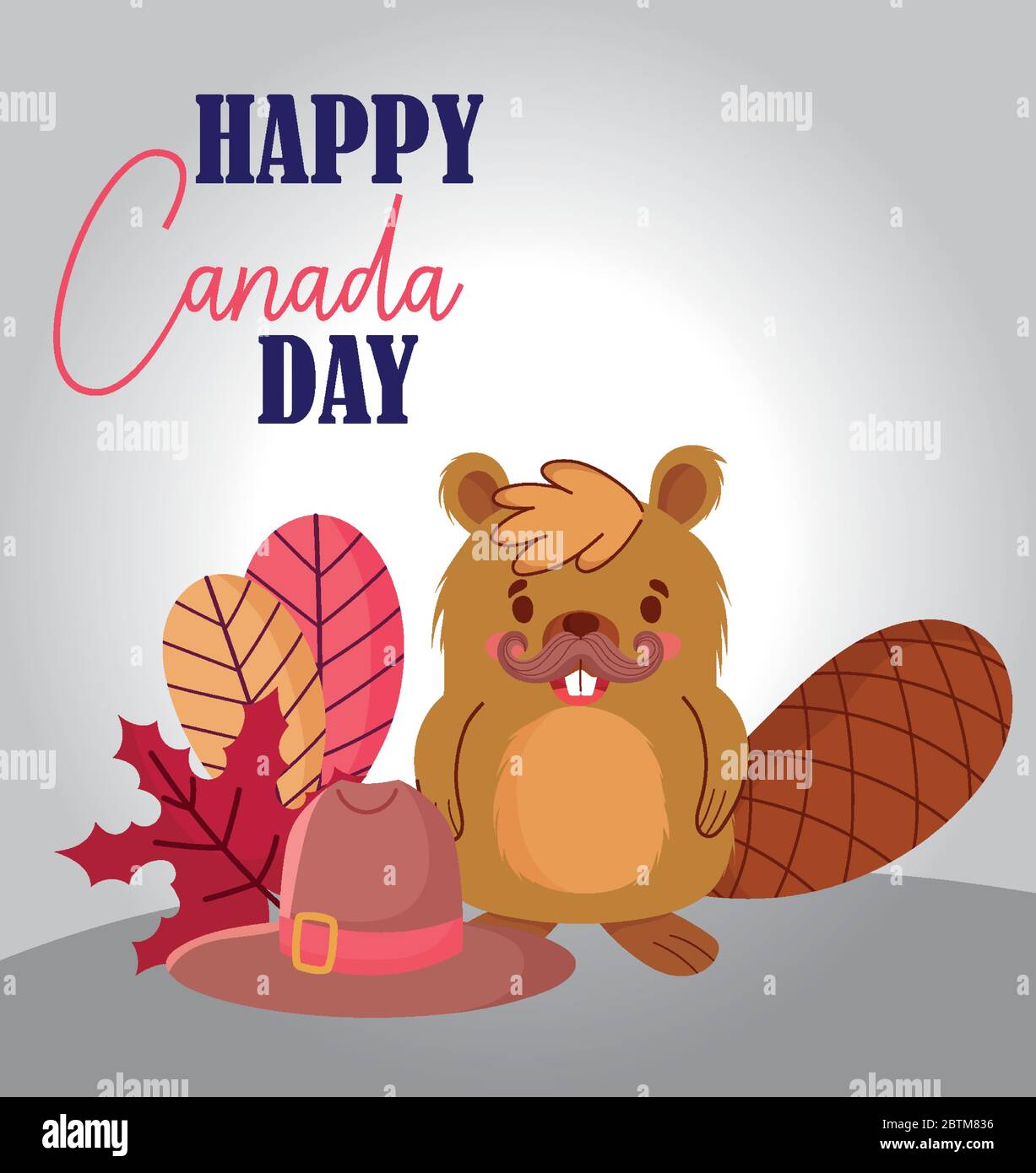 Beaver with canadian leaves and hat design, Happy canada day holiday ...