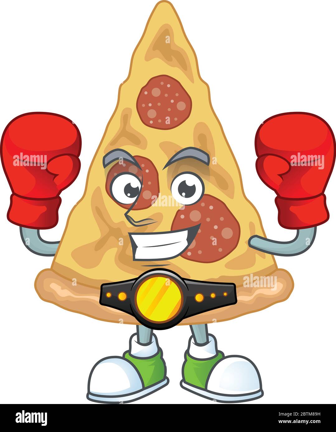 Caricature picture of slice of pizza boxing athlete on the arena Stock ...