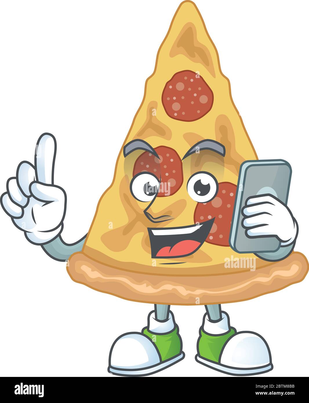 cartoon drawing concept of slice of pizza speaking with friends on ...