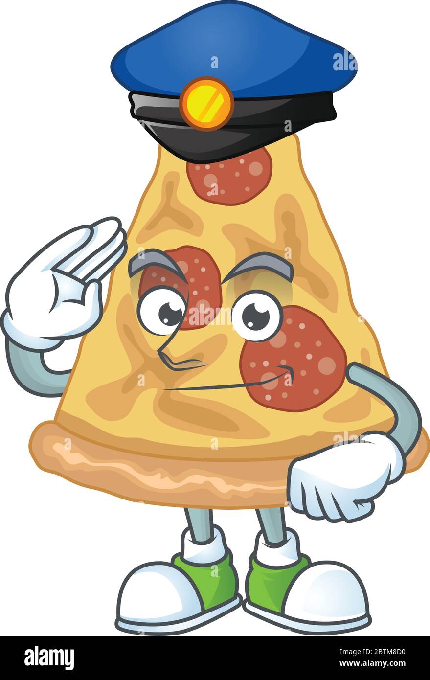 A dedicated Police officer of slice of pizza cartoon drawing concept ...