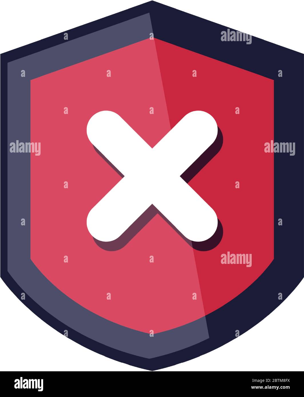 red shield with x mark icon, notice of refusal, on white background ...