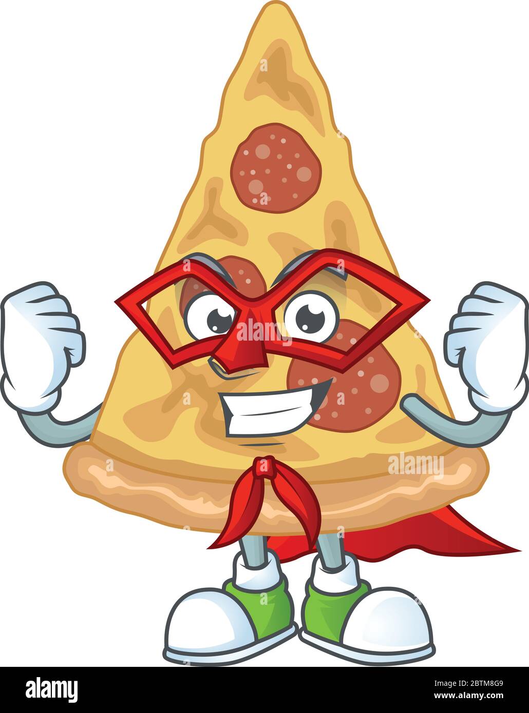 Slice of pizza cartoon drawing concept performed as a Super hero Stock ...