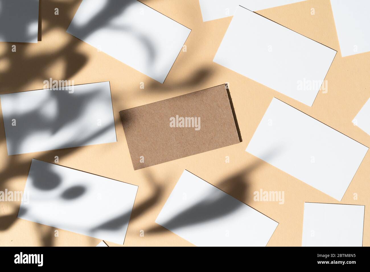 Blank white businesscard on beige background with creative floral ...