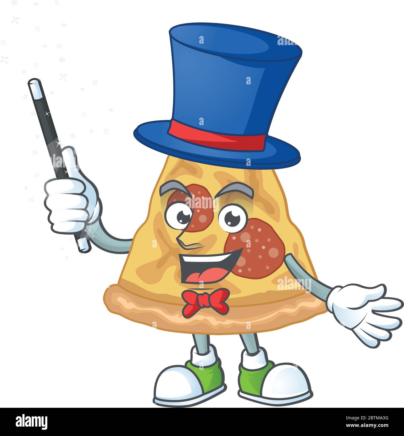 Talented slice of pizza Magician cartoon mascot design style Stock ...