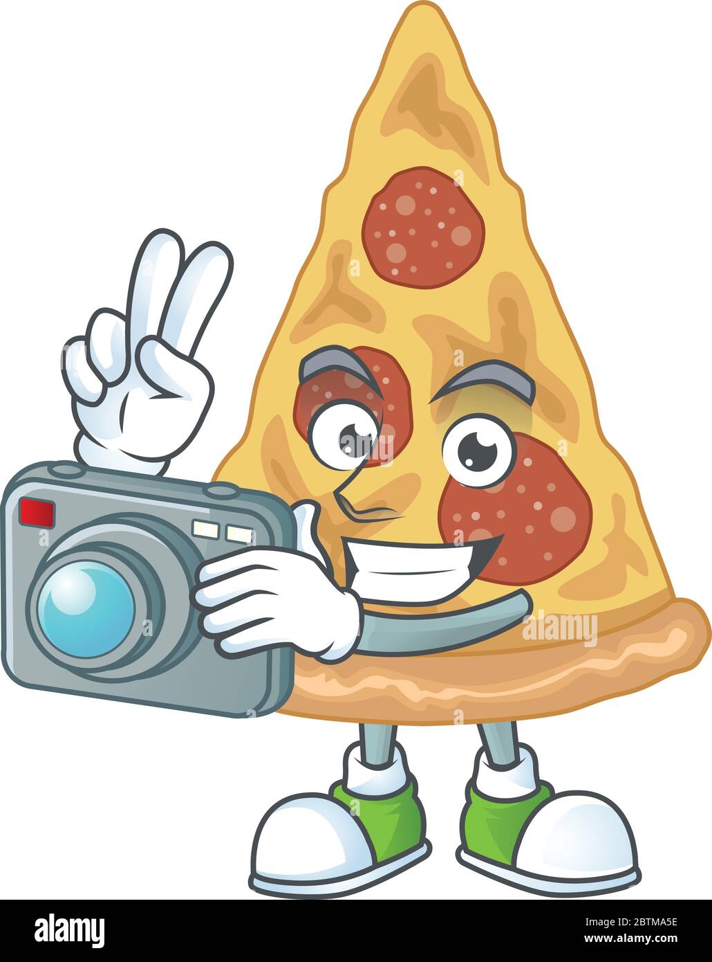Slice of pizza photographer mascot design taking a picture with a ...