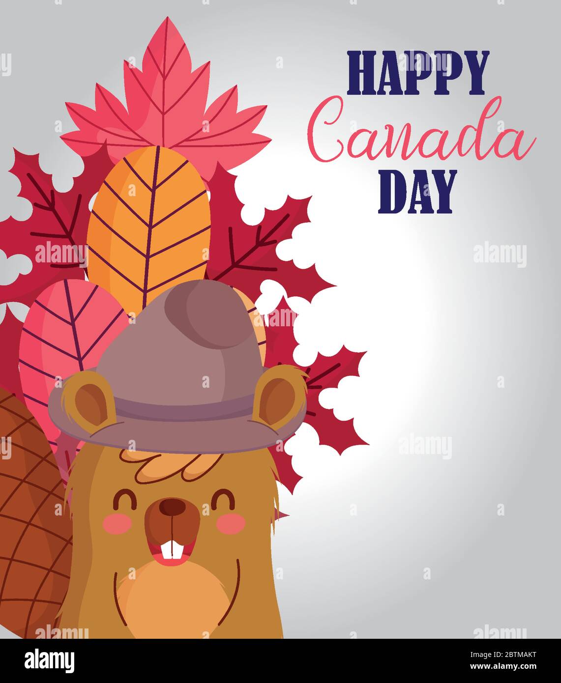 Beaver with canadian leaves and hat design, Happy canada day holiday ...